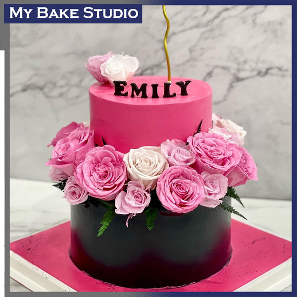 Rosey Black Pink Cake - My Bake Studio
